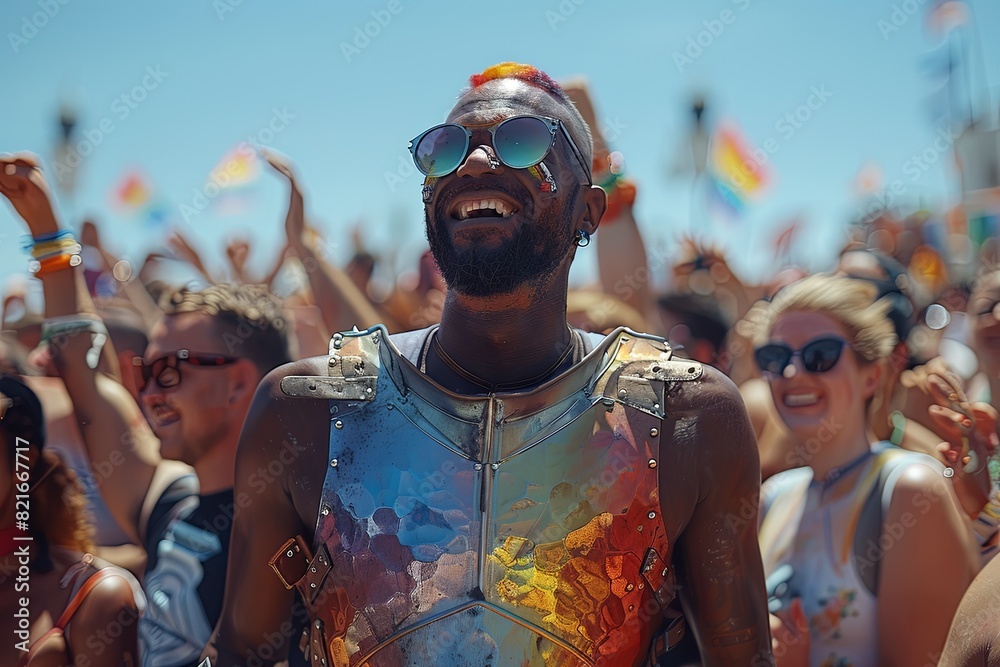 Colorful Armored Man Amid Cheering Crowd - Vibrant Scene Capture Stock ...