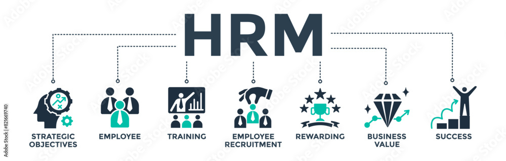 HRM banner web icon concept of human resource management with icon of ...