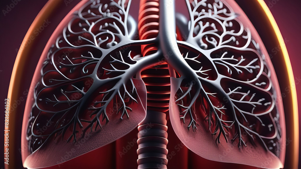 Abstract human lungs highlighting intricate bronchial structures with a ...