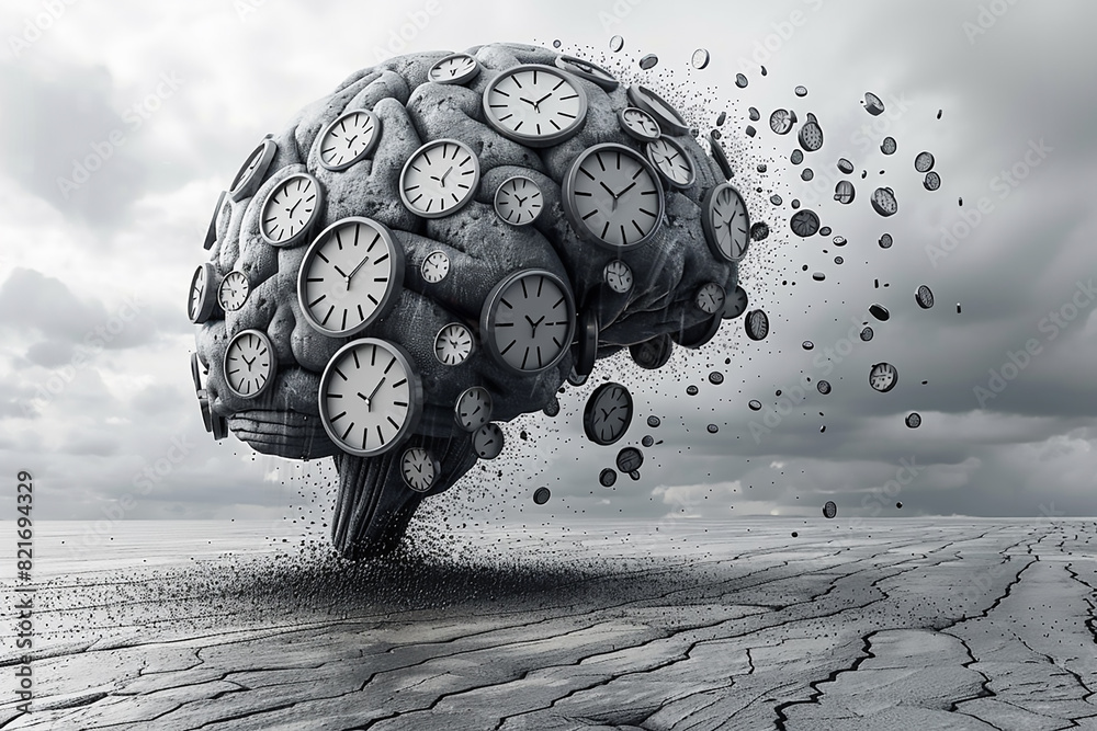 Thinking business time concept as a group of clock objects shaped as a ...