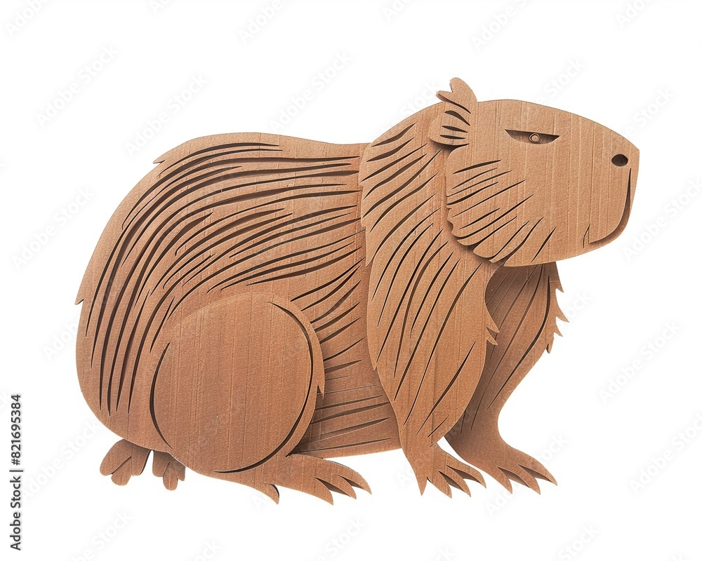 capybara, simplistic 3d paper cut, white background, made of cardboard ...
