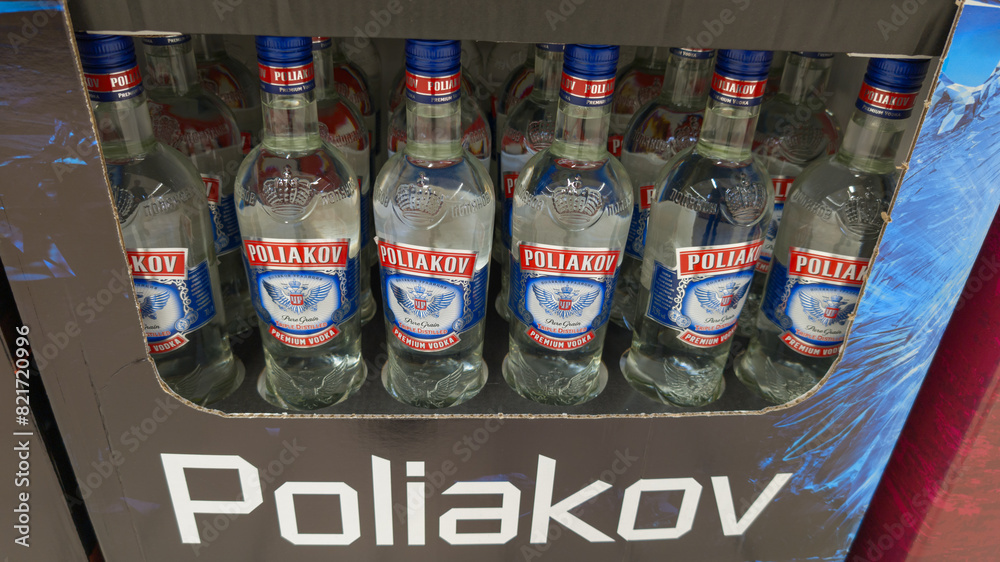 Poliakov logo sign and text signage on display shelves bootle of French ...
