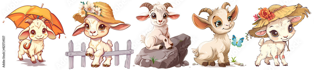 Set of cute baby goat Sticker, Clipart Bundle, png, generated ai Stock ...