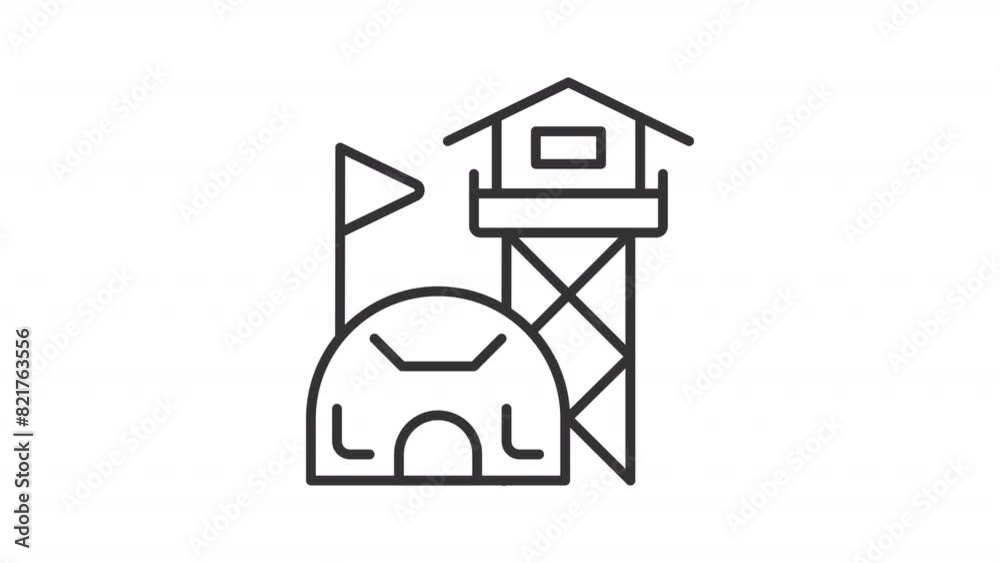 Animated military base icon. Command center line animation. Military ...