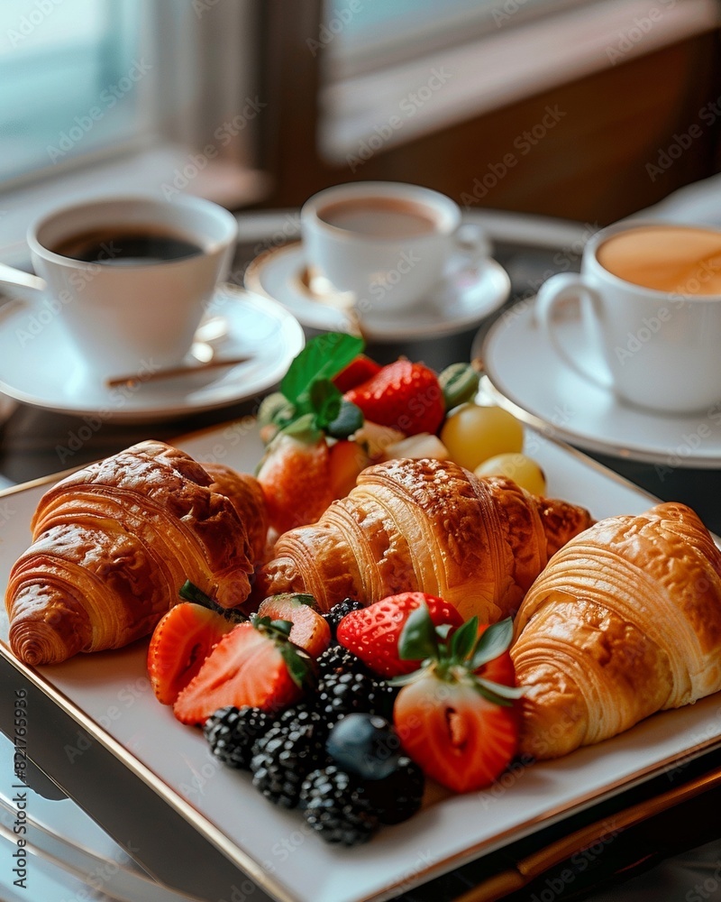 A Luxurious Hotel Room Service Breakfast Tray with Various Treats Like ...