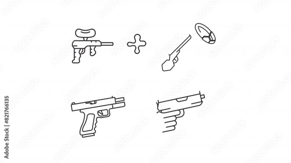 Animated weapon types icons. Shooting sports line animation library ...