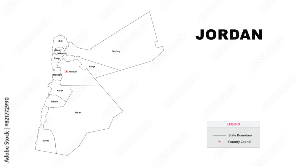 Jordan Map. State and district map of Jordan. Administrative map of ...
