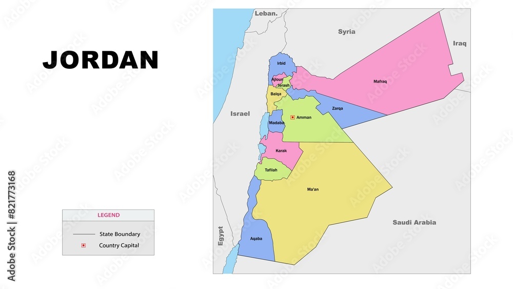 Jordan Map. State and district map of Jordan. Political map of Jordan ...
