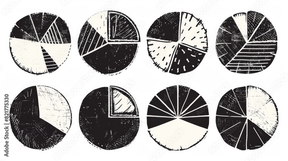 Set of pie charts. Round wheel diagram with equal segments. Modern ...