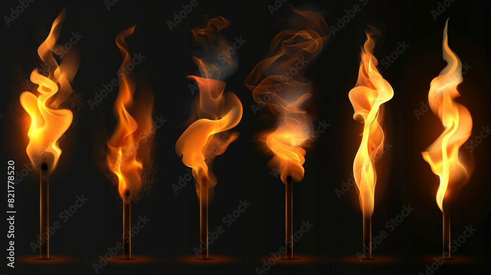 Set of realistic fires, torch flames isolated on transparent background ...