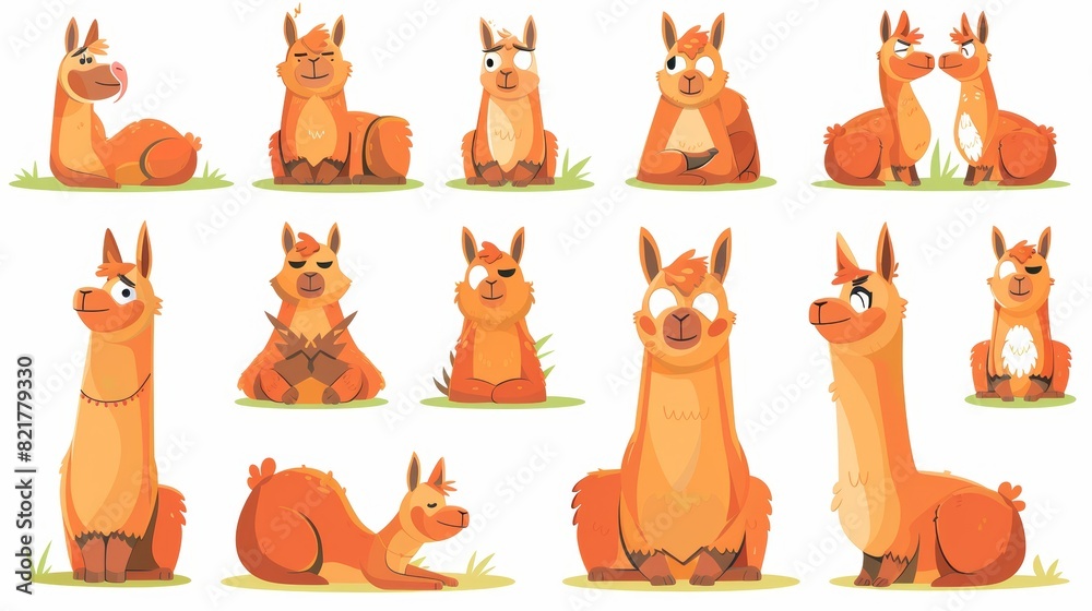 Animated llama character with different poses separated on white ...