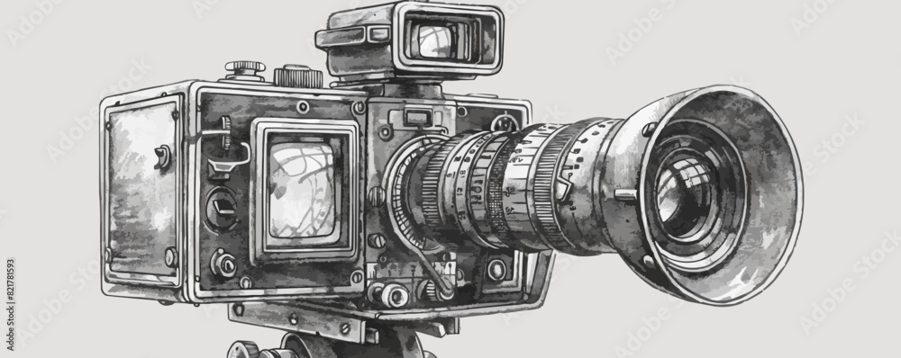 Retro movie camera sketch. Filming, film shooting concept. Film, tv ...