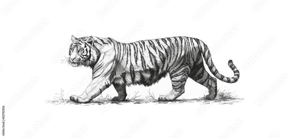 tiger Engraving style. Simple pencil drawing. vector simple ...
