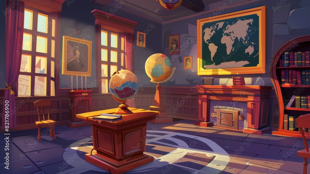 Modern cartoon illustration of a classroom in a historical subject ...