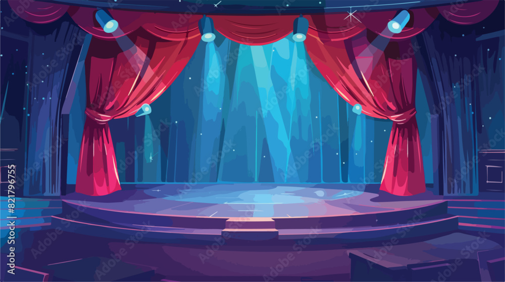 Cartoon theater concert stage with red curtain and sp Stock Vector ...
