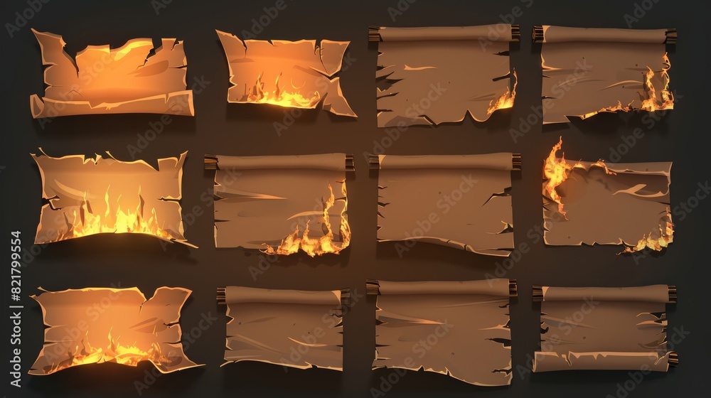 Burned craft paper borders, brown burnt hole stages with smoldering ...