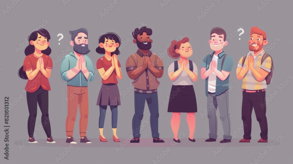 Various characters of a team cheering for agreement, good work, or ...