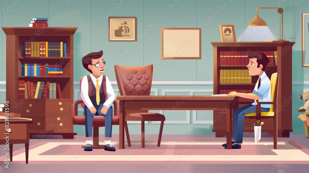 Principal meeting with student in director's office. Angry headmaster engages in angry ...