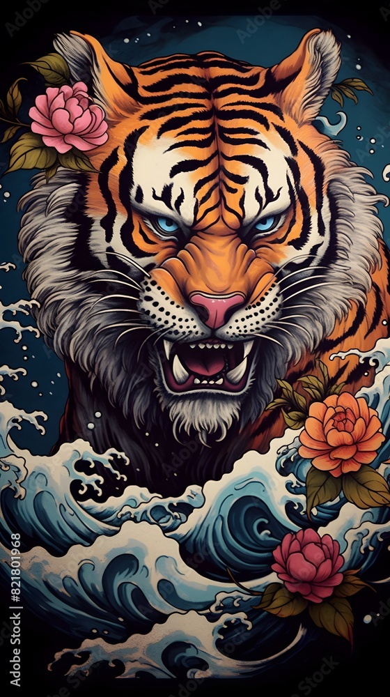 Fancy tiger, beautiful line drawing, brutal Japanese style tattoo ...
