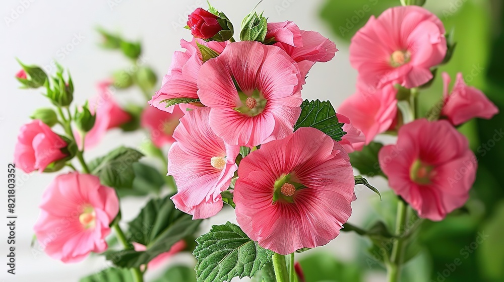 Enhance the beauty of this photo of pink hollyhocks by making the ...