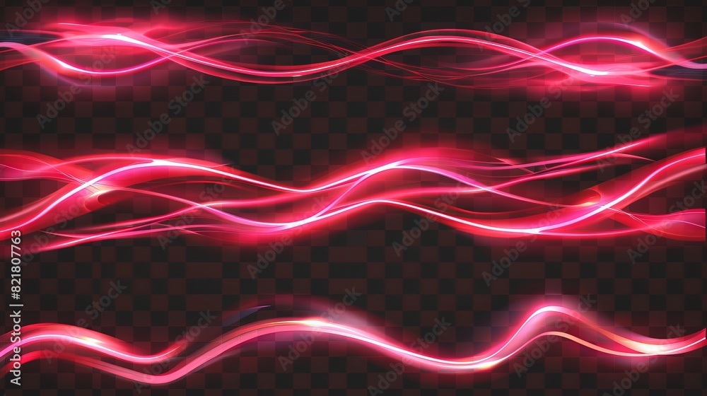 An illustration of neon red waves isolated on a transparent background ...