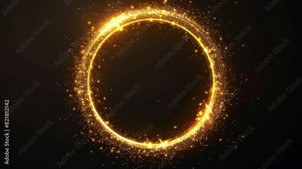 This realistic modern image features a glowing yellow circle with a ...
