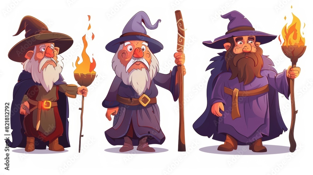 An illustration of medieval wizards and magicians isolated on a white ...