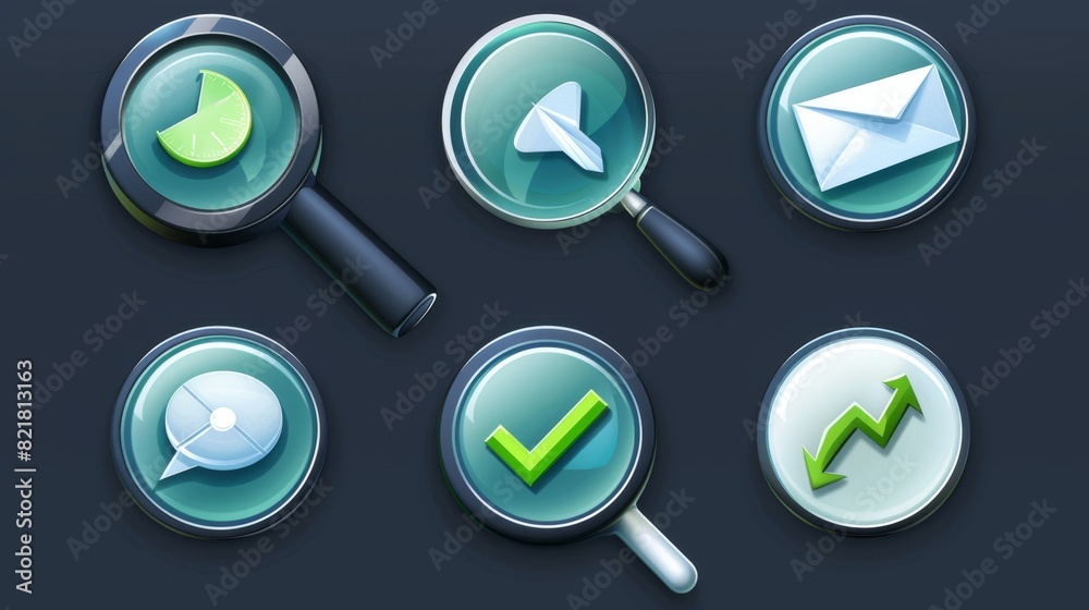 3D magnifying glass icons set isolated on white background. Modern ...