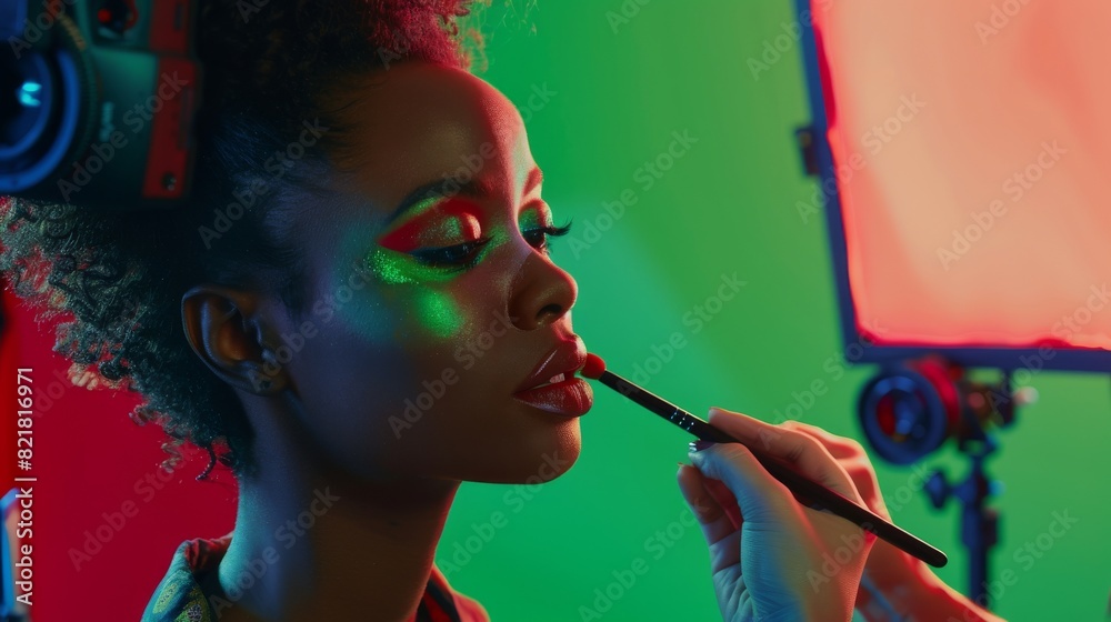 The Backstage of the Photoshoot: Make-up Engineer applying makeup on ...