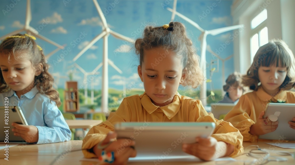 A class of smart young children uses tablet computers to program wind ...