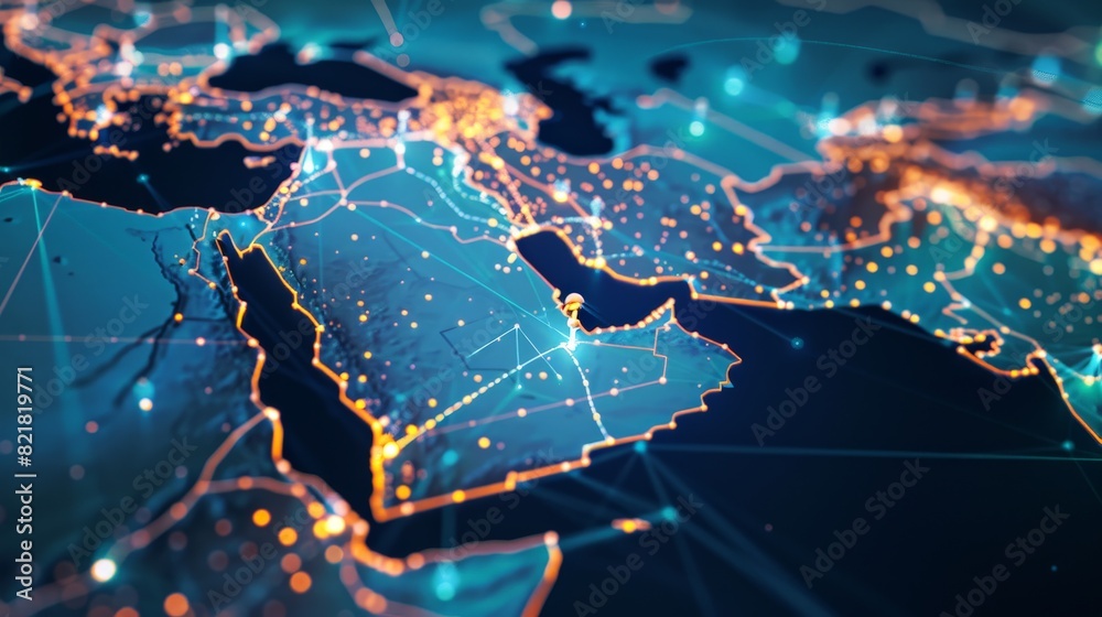 Depicting an abstract map of Saudi Arabia, Middle East, and North ...