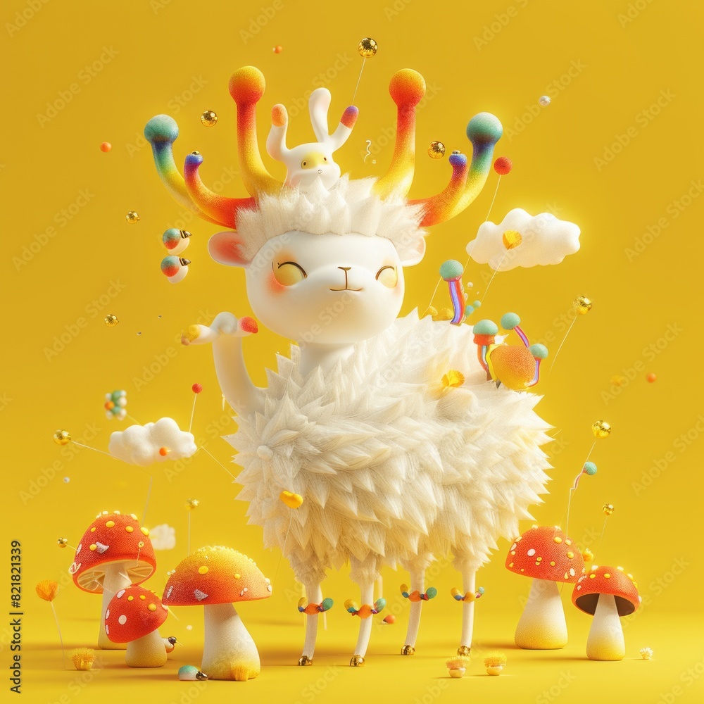 3d ultra realistic epic render of white cartoon creature deer sheep ...