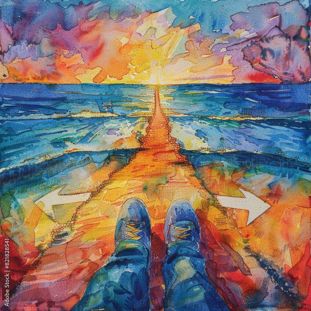 Fauvism watercolor A conceptual image showing a pair of shoes at the ...