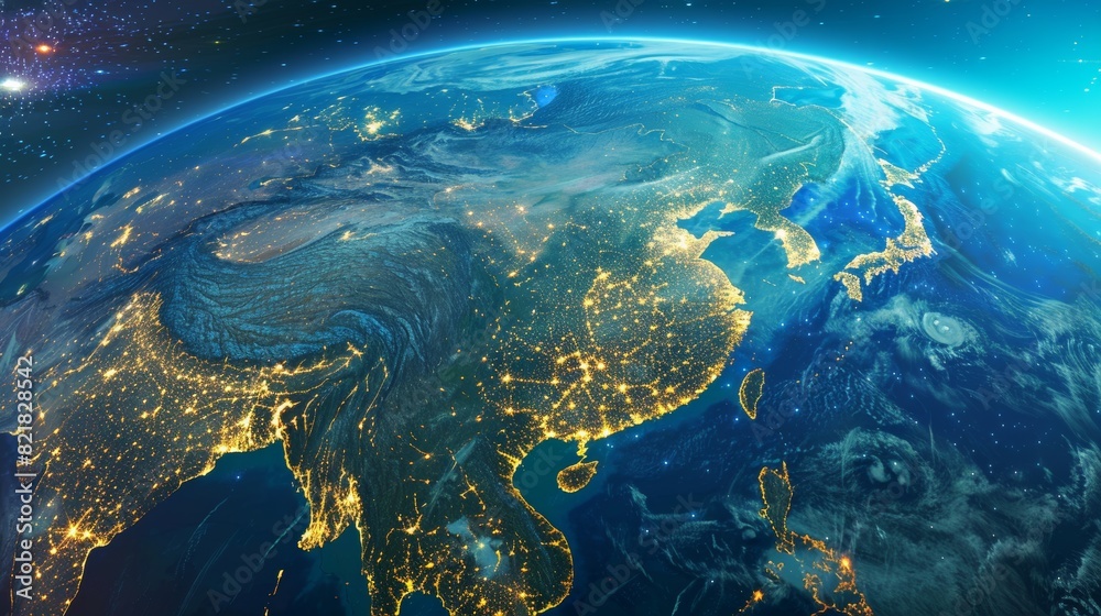 Detailed physically accurate map of East Asia, China. Flattened ...