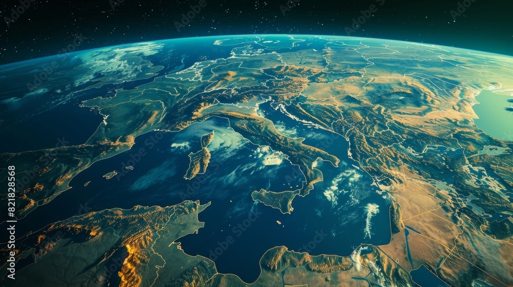 Satellite-flattened view of Earth's topography and physical map of ...