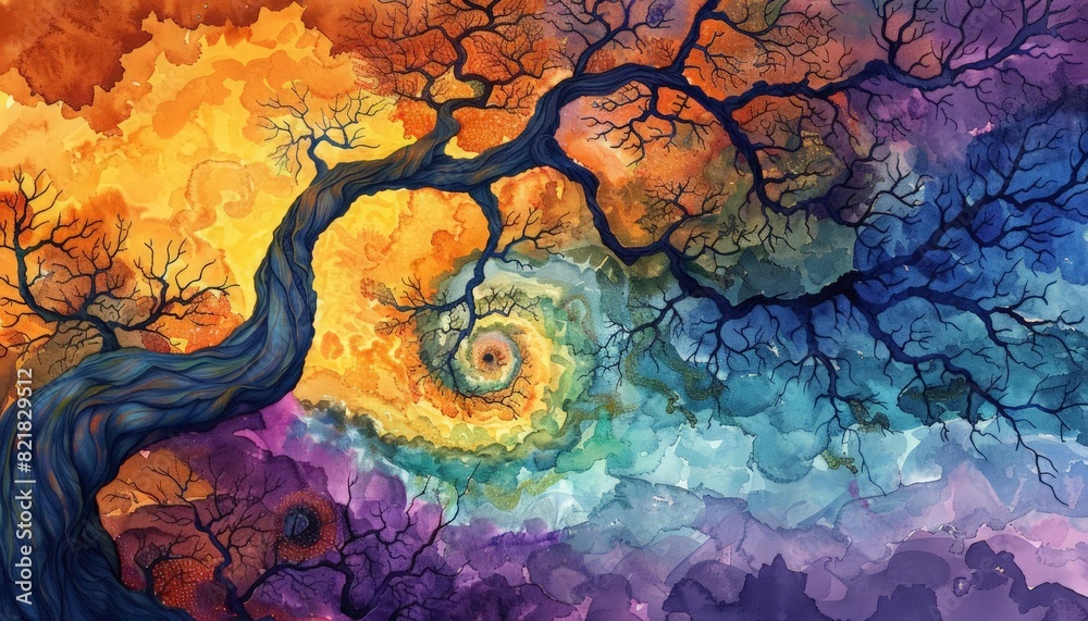 Spiral shaped tree bush cross sections in a whimsical watercolor ...