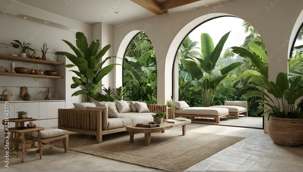 Ultra realistic photo of Modern take on upscale bali inspired small ...