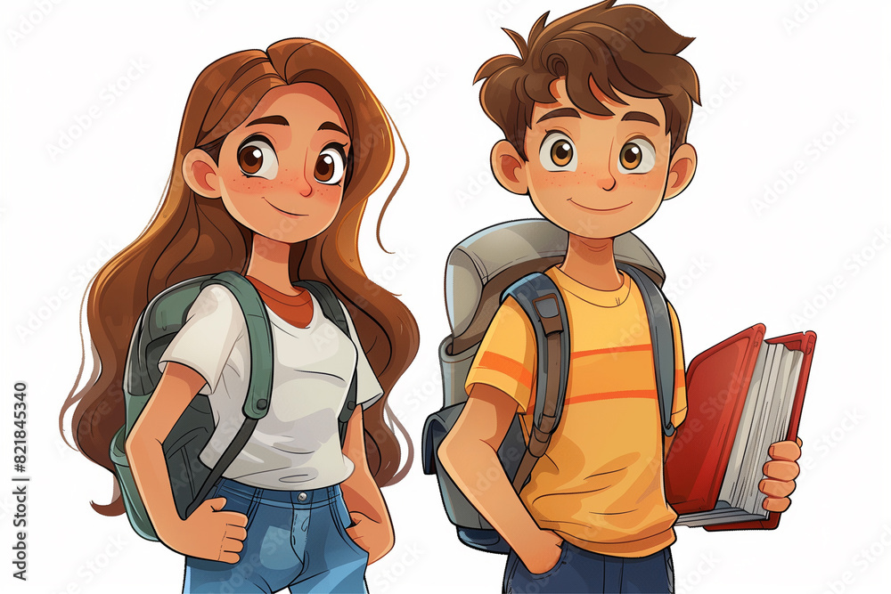 Cartoon Characters High School Students holding books isolated on white ...