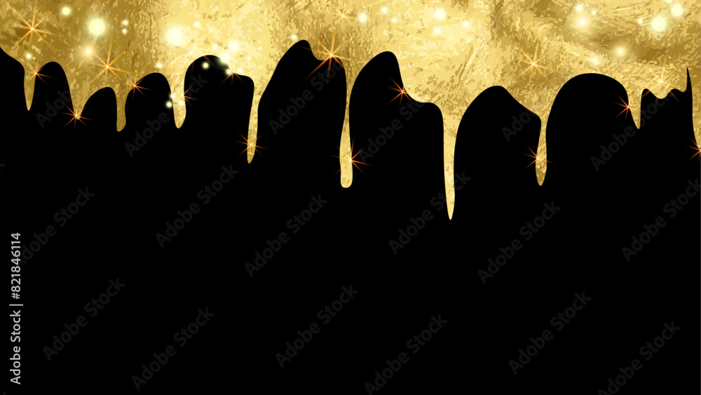 Glitter golden star and lightwave. Golden Holiday banner with glow particle. Sparkle gold bokeh ...