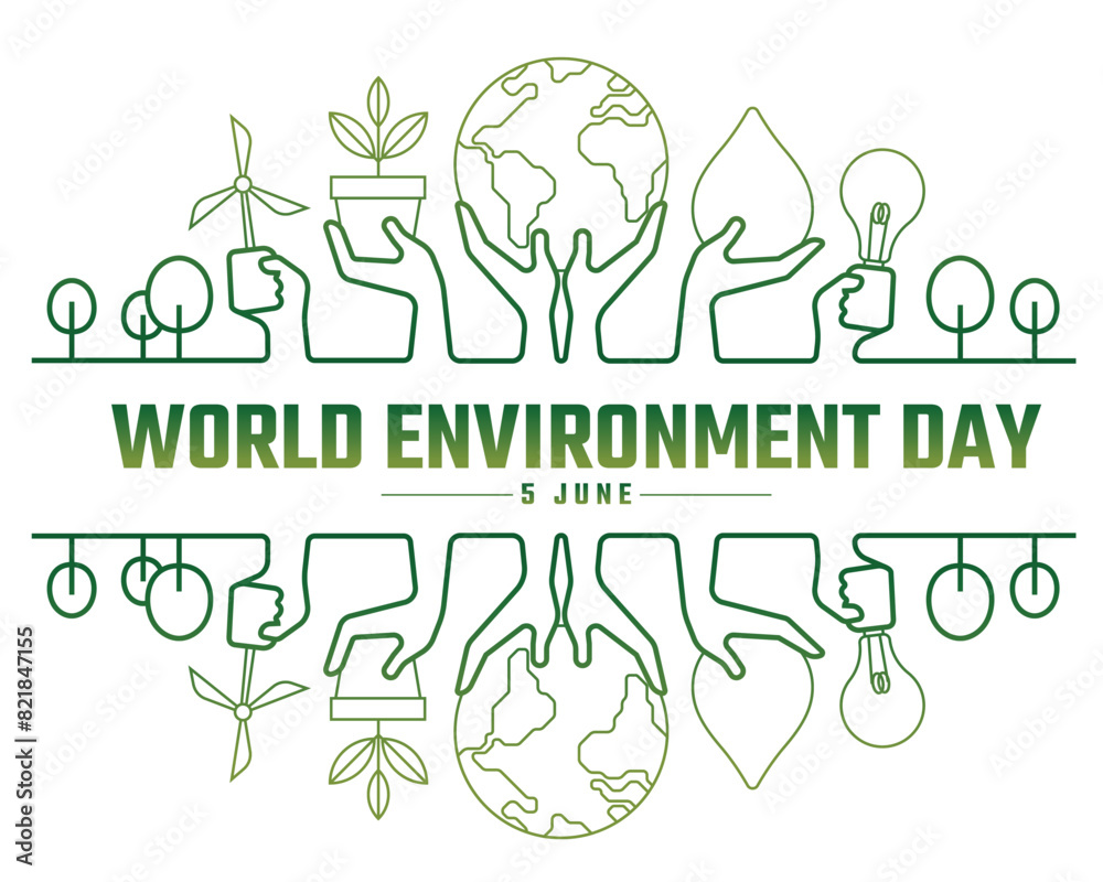 World Environment Day - Green line hands hold up globe world wind ...