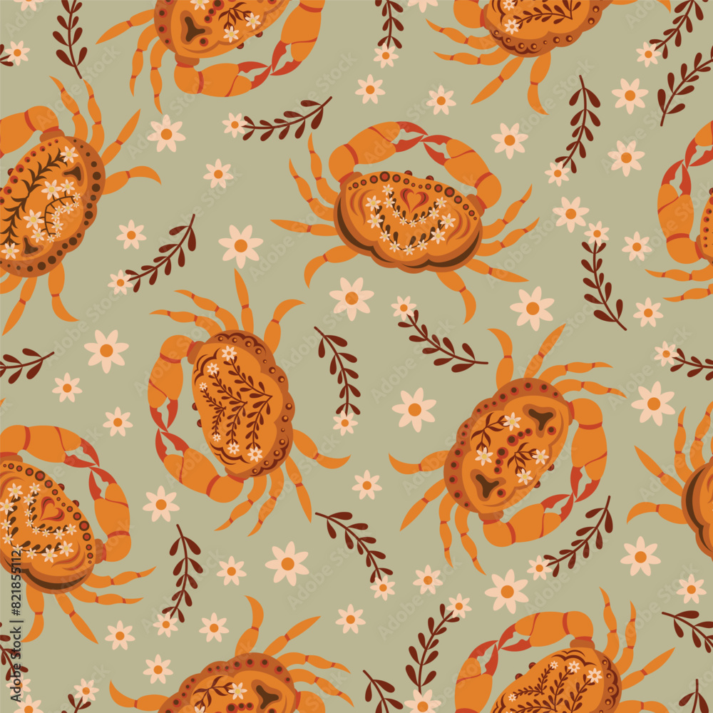 Seamless pattern of crabs in vector backgrounds, fabrics, wallpapers ...