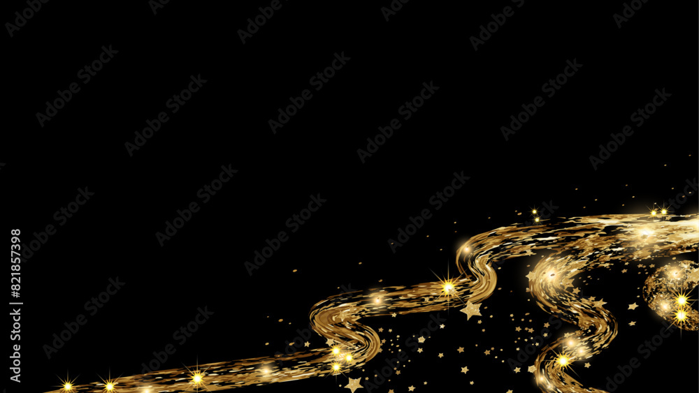 Glitter golden star and lightwave. Golden Holiday banner with glow particle. Sparkle gold bokeh ...