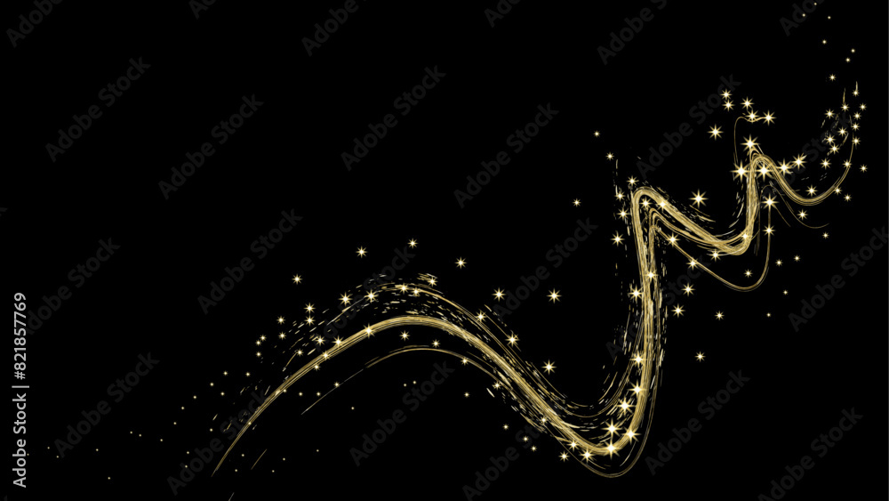 Glitter golden star and lightwave. Golden Holiday banner with glow particle. Sparkle gold bokeh ...