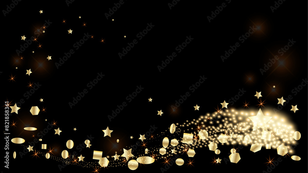 Glitter golden star and lightwave. Golden Holiday banner with glow particle. Sparkle gold bokeh ...