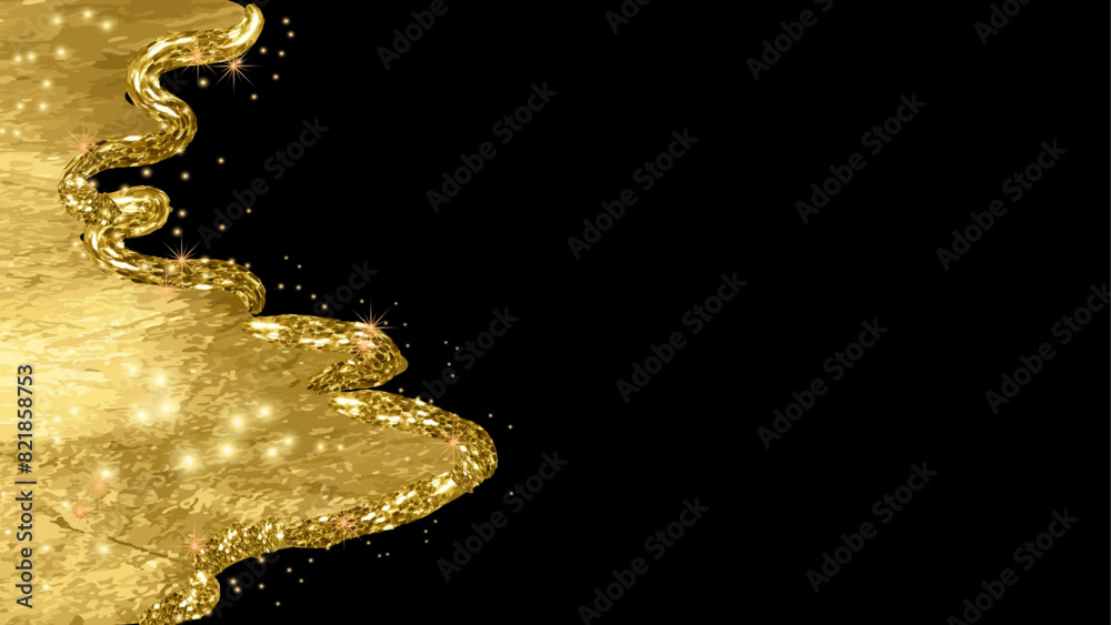 Glitter golden star and lightwave. Golden Holiday banner with glow particle. Sparkle gold bokeh ...