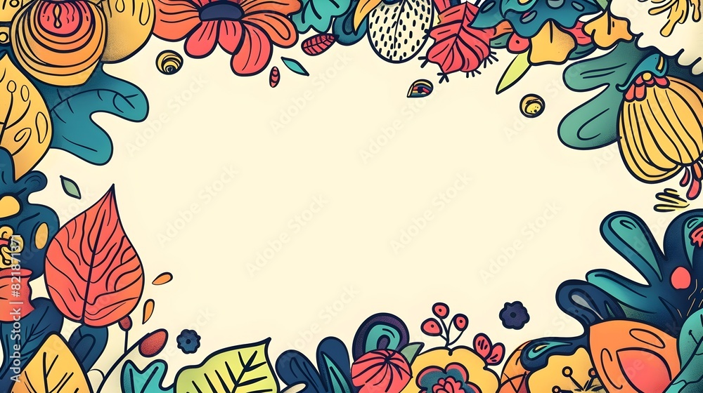 Vibrant Floral Doodle Border Design with Empty Backdrop for Branding or ...