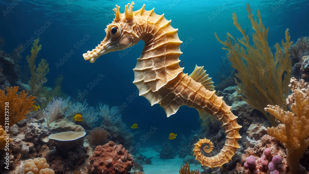 Stunning Seahorse Roaming Its Natural Habitat In Coral Reef Scouting ...