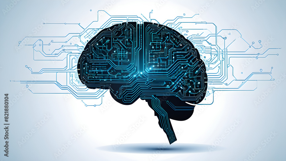 Machine learning concept illustration, Artificial intelligence brain ...