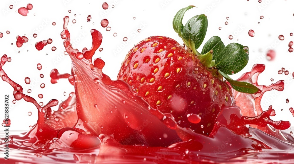 Vibrant Strawberry Juice Splash with Realistic Detail on Transparent ...