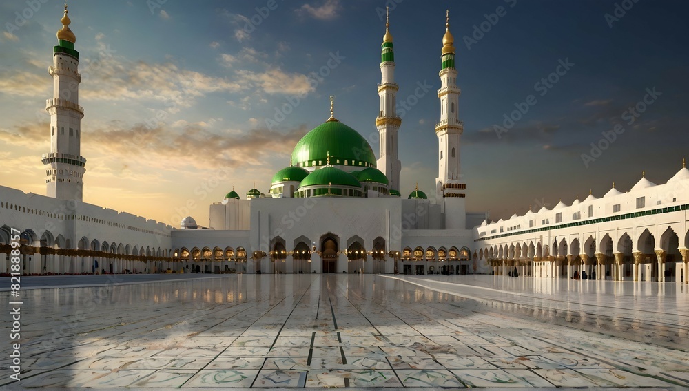 Generate an image depicting the beautiful Masjid Nabvi in Madina city ...